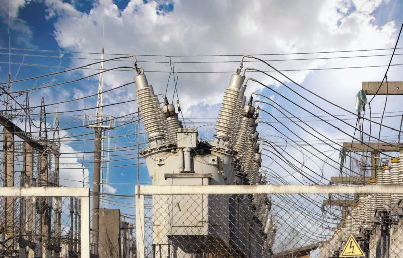 High Voltage Circuit Breaker in a Substation. Power Generation Stock ...