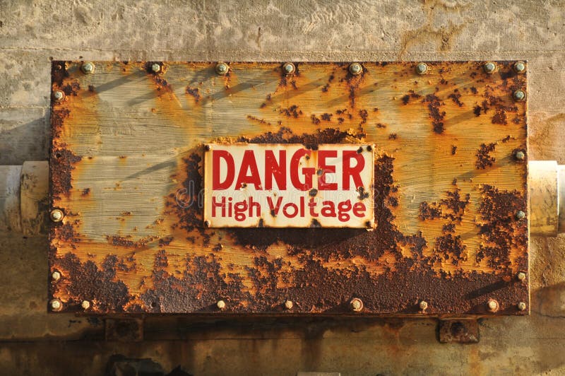 High Voltage Danger Sign on a Rusty Box Stock Image - Image of high ...