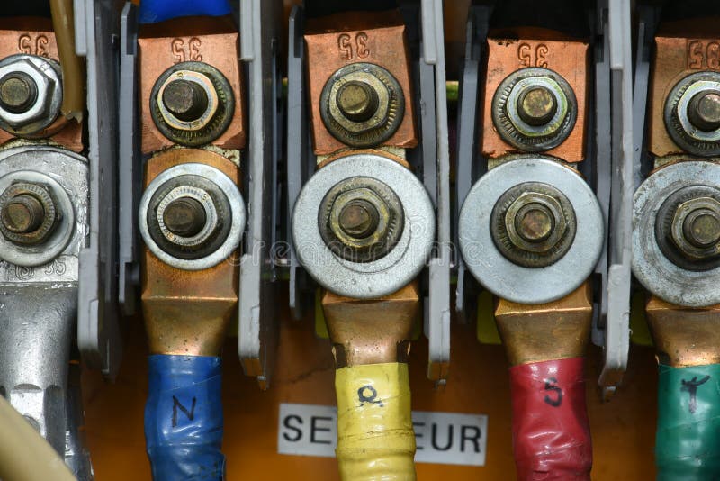 High Voltage Electric Cable with Terminal Connections Closeup Stock ...