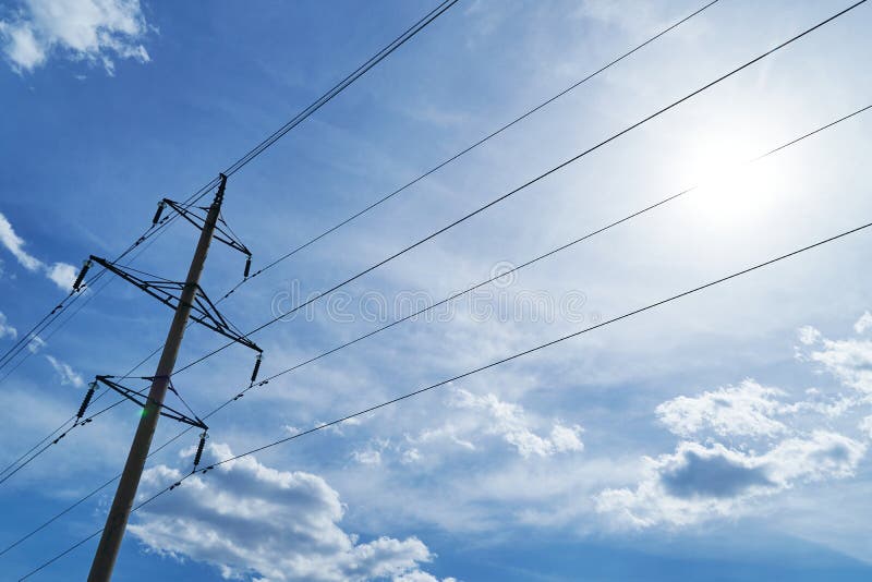 High-voltage Electric Line Against a Bright Beautiful Sky Stock Image ...