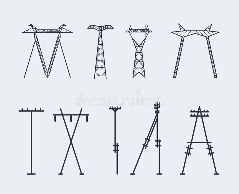 High Voltage Electric Line Pylon. Icon Set Suitable for Creating Stock ...