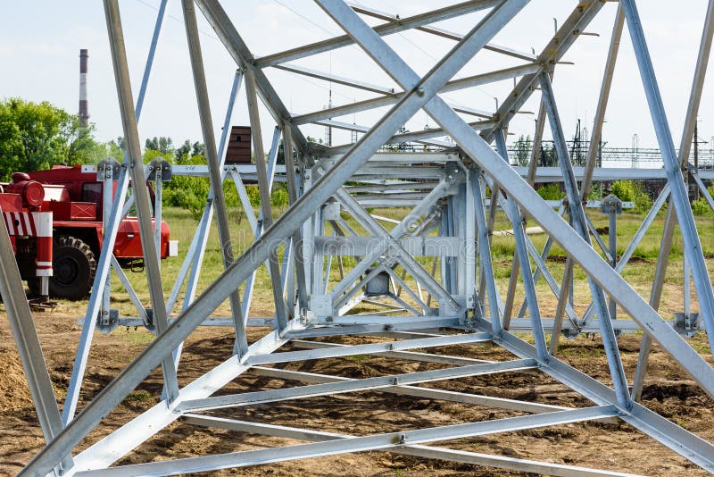 High Voltage Electric Pillar from Under. a High-voltage Electricity ...
