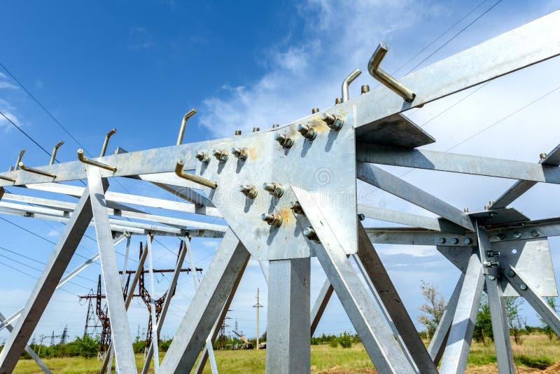 High Voltage Electric Pillar from Under. a High-voltage Electricity ...