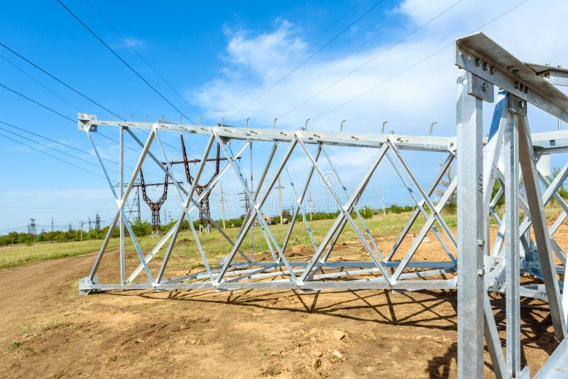 High Voltage Electric Pillar from Under. a High-voltage Electricity ...