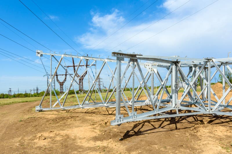 High Voltage Electric Pillar from Under. a High-voltage Electricity ...