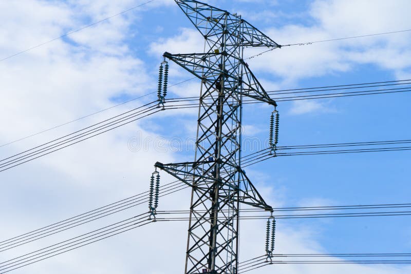 High Voltage Electric Pole with Power Line Electricity Engineer ...