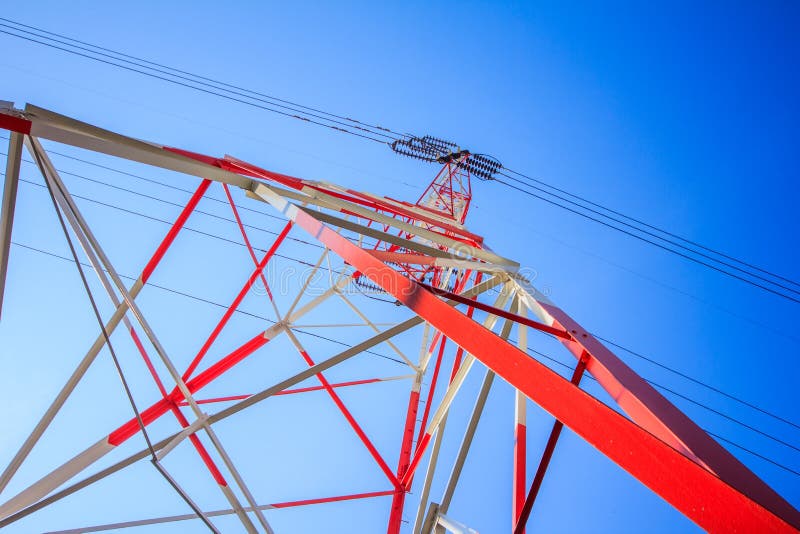 High Voltage Electric Pole, Red and White Color Electric Pole Stock ...