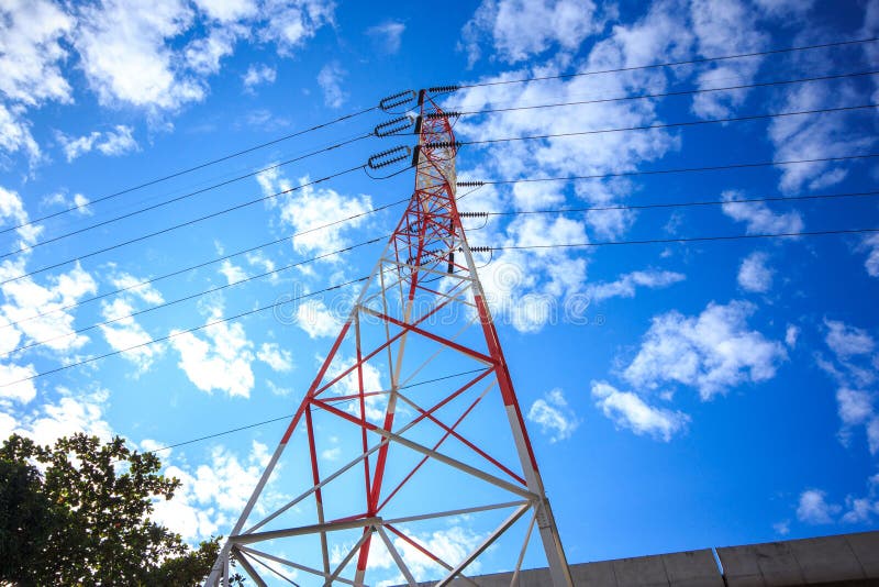 High Voltage Electric Pole, Red and White Color Electric Pole Stock ...