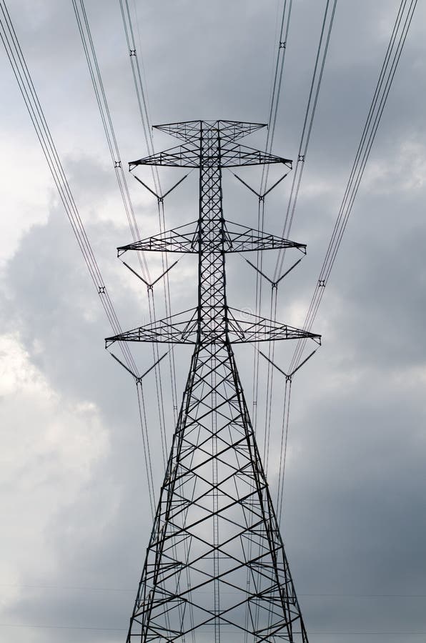 High Voltage Electric Pole Sky Blue Background Stock Photo - Image of ...