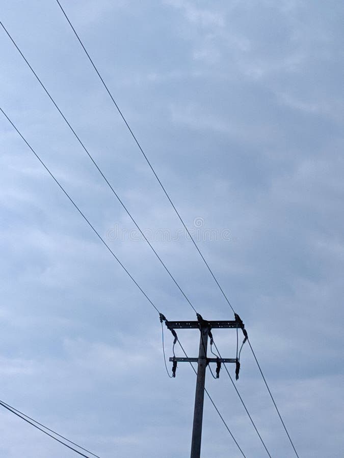 High-voltage Electric Pole with Three Cable Lines Stock Image - Image ...