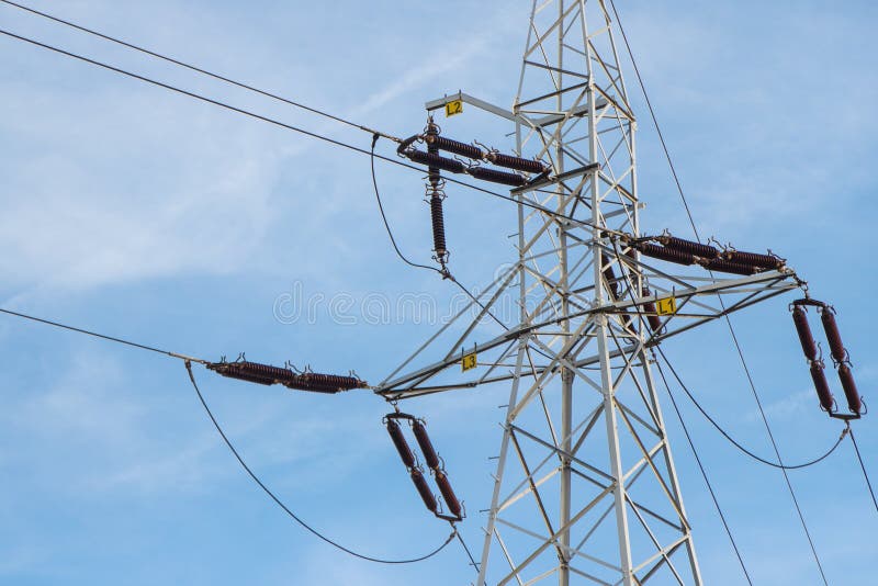 High Voltage Electric Pole with Wires. Line of Electricity ...