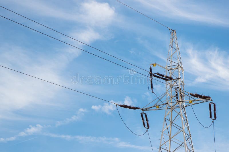 High Voltage Electric Pole with Wires. Line of Electricity ...