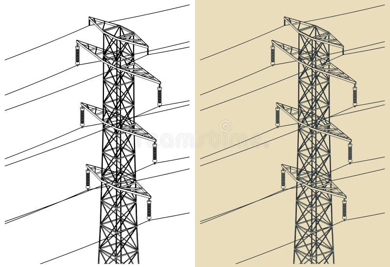 High-voltage Electric Pole with Wires Stock Illustration - Illustration ...