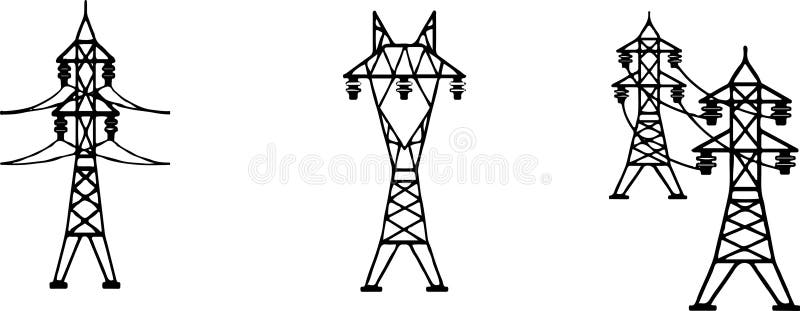 High Voltage Electric Post Icon Set on White Background Stock Vector ...