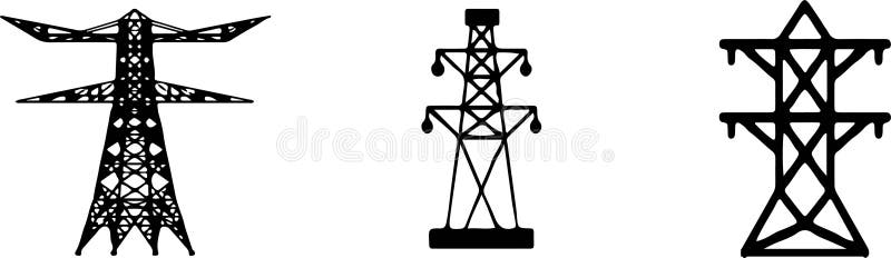 High Voltage Electric Post Icon Set on White Background Stock ...
