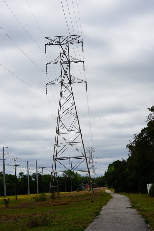 High Voltage Electric Power Line Stock Photo - Image of morning, clouds ...