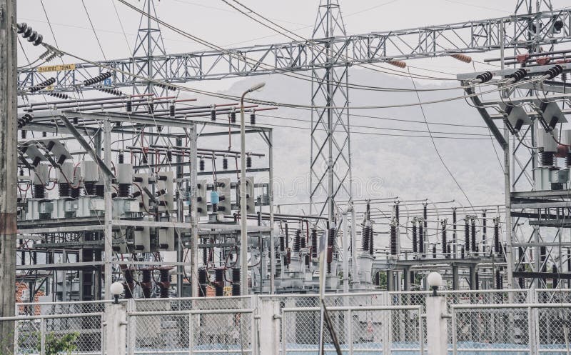 High Voltage Electric Power Plant Current Distribution Substation Stock ...
