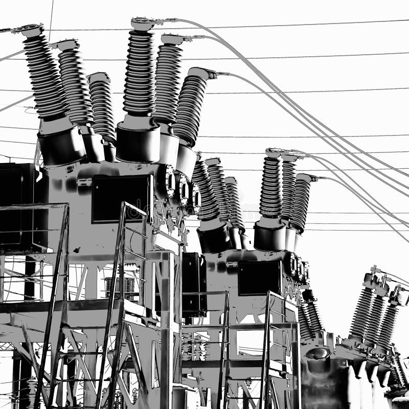 High Voltage Electric Power. Structure Power Station in High Contrast ...