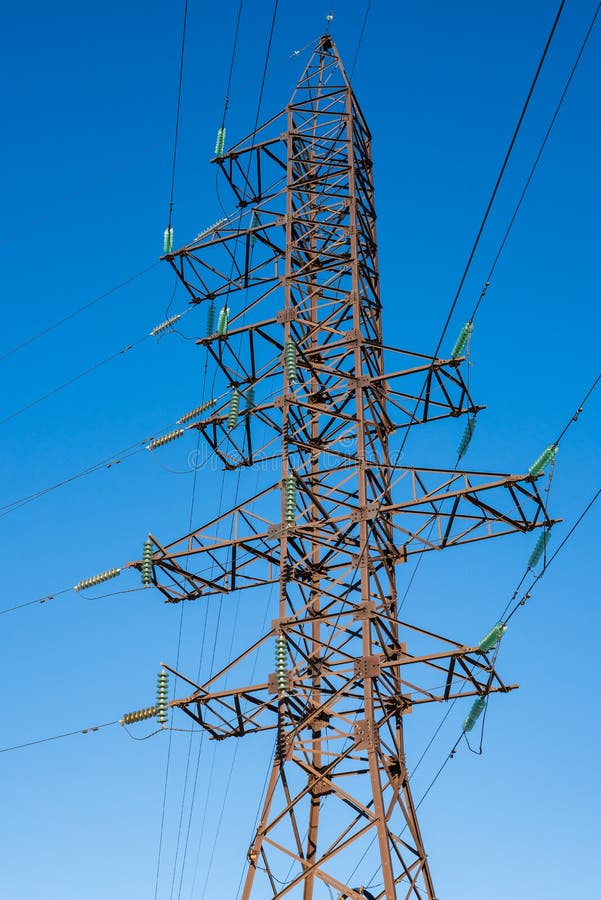 High Voltage Electric on the Sky Overhead Line Support Stock Image ...