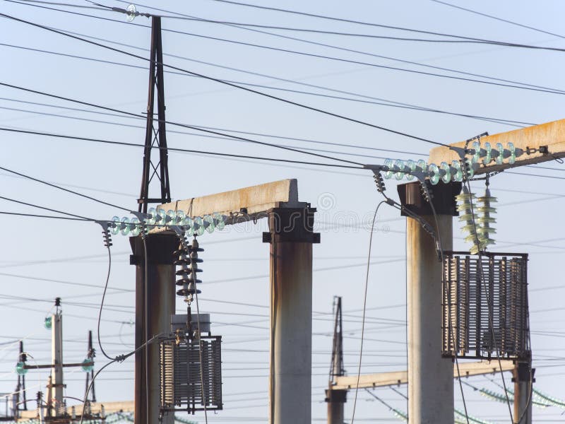 High Voltage Electric Substation with Transformers Stock Photo - Image ...