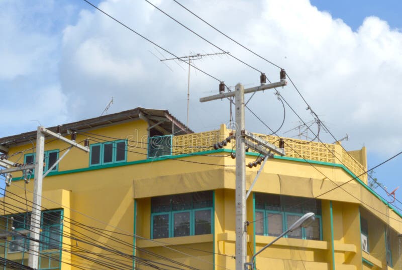 High Voltage Electric Tower in the City Stock Image - Image of building ...