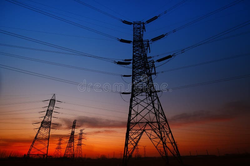 High Voltage Electric Tower Line Stock Image - Image of evening, build ...