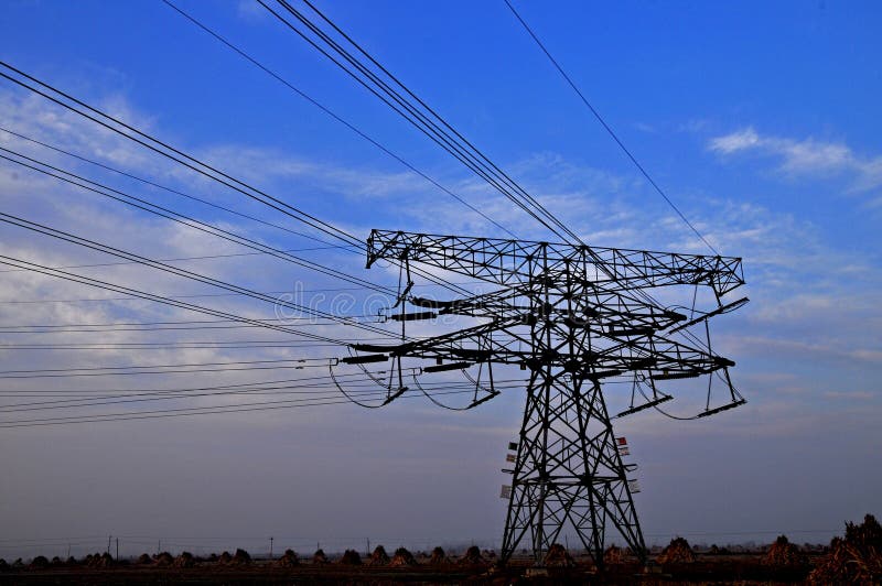 High Voltage Electric Tower Line Stock Image - Image of wire, plants ...