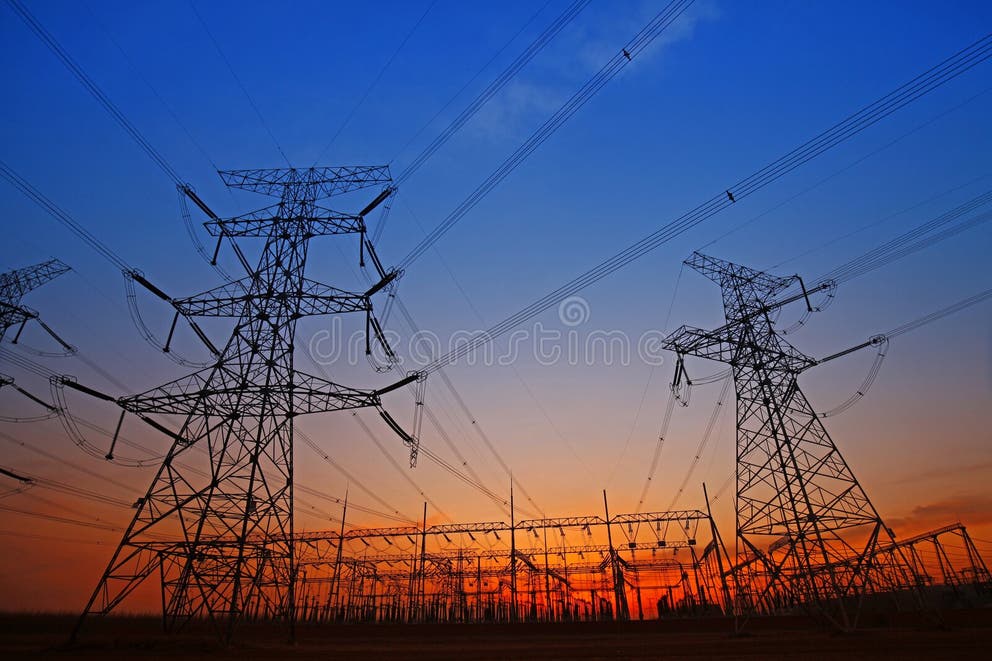 High Voltage Electric Tower Line Stock Photo - Image of distribution ...