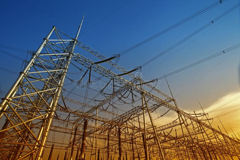 High Voltage Electric Tower Line Stock Image - Image of wire, metal ...