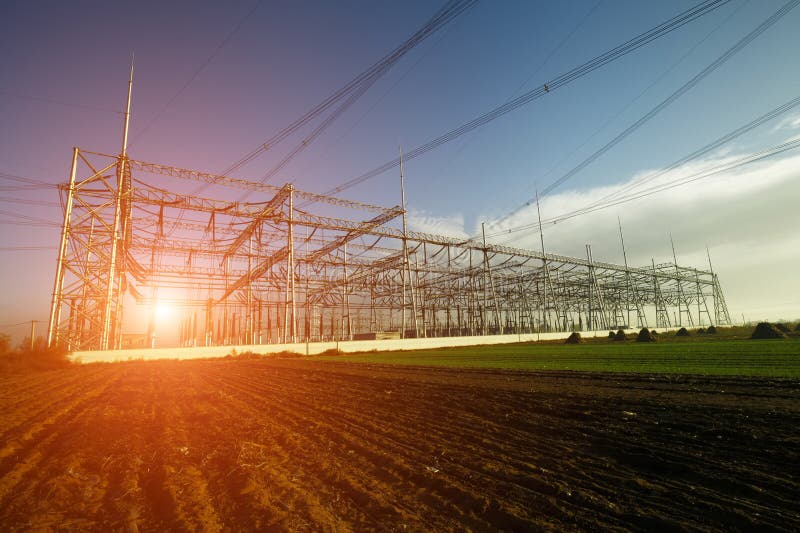 High Voltage Electric Tower Line Stock Image - Image of equipment, blue ...