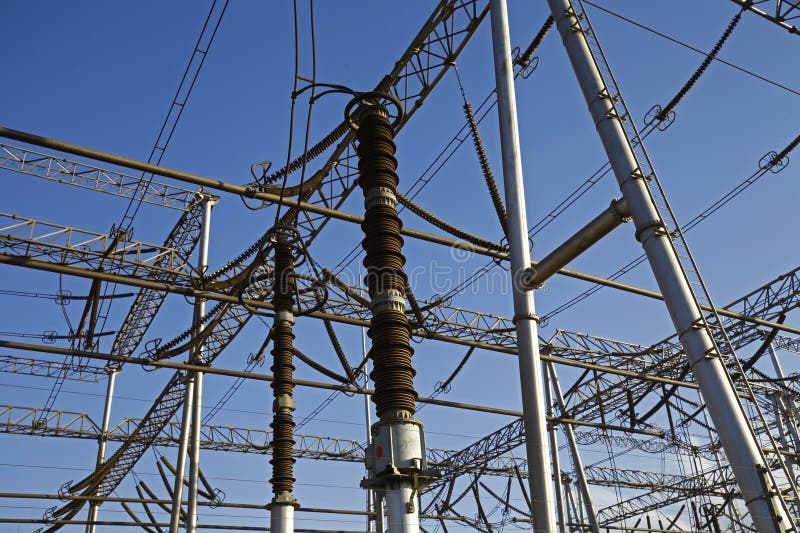 High Voltage Electric Tower Line Stock Photo - Image of building ...