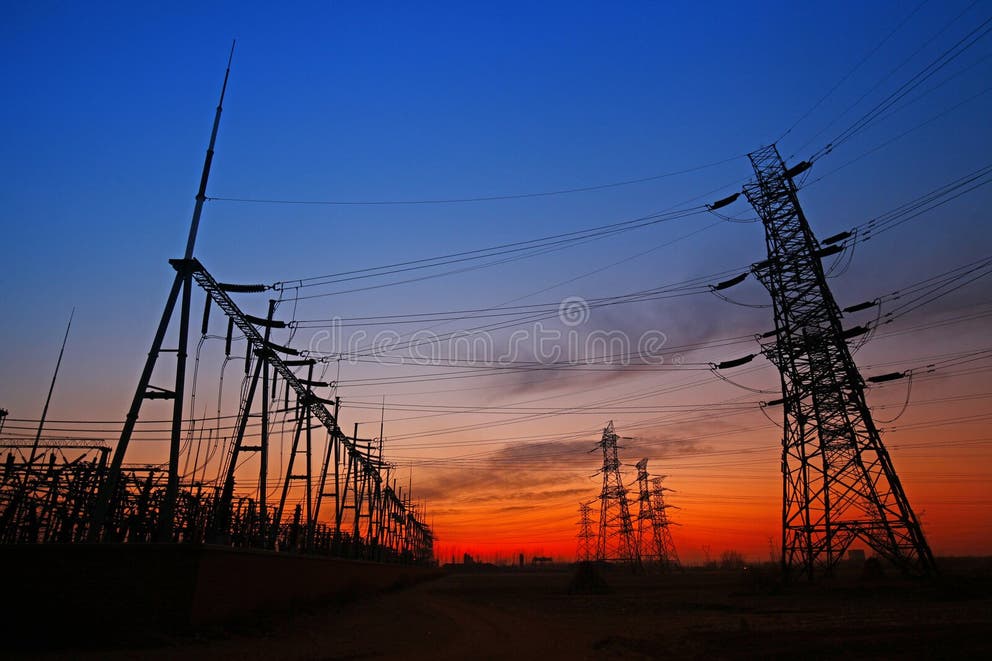 High Voltage Electric Tower Line Stock Image - Image of bridge, supply ...