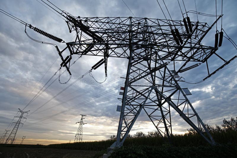High Voltage Electric Tower Line Stock Photo - Image of building ...