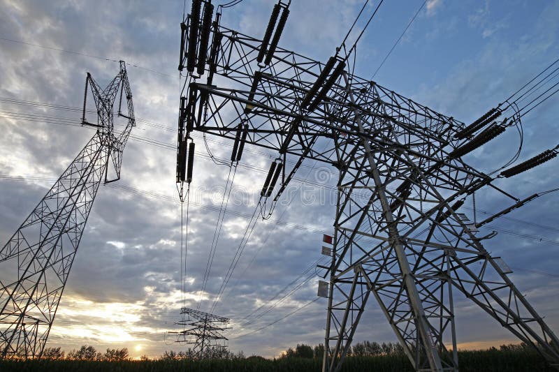 High Voltage Electric Tower Line Stock Photo - Image of building ...