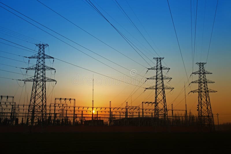 High Voltage Electric Tower Line Stock Image - Image of plants ...