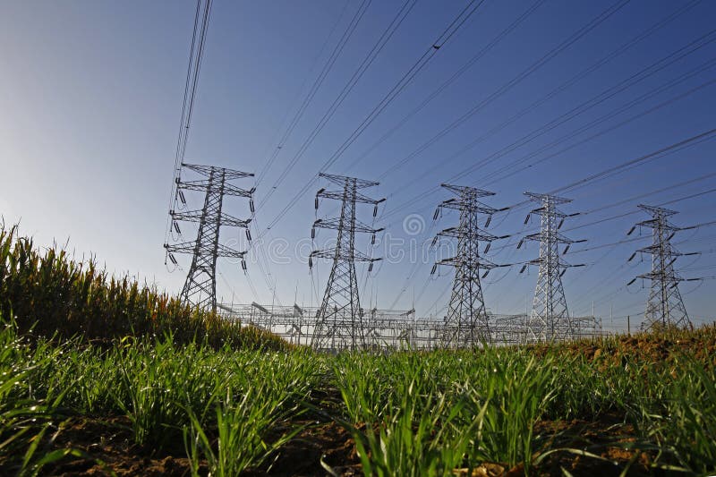 High Voltage Electric Tower Line Stock Photo - Image of grid ...