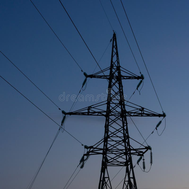 High Voltage Electric Tower Silhouette at Sunset Time and Sky on ...