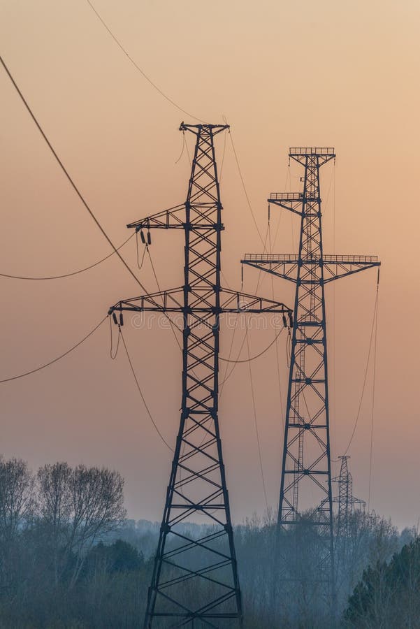 High Voltage Electric Transmission Lines. Electricity Distribution ...