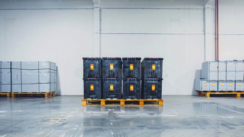 High Voltage Electric Vehicle Batteries Stacked on a Pallet, Ready for ...