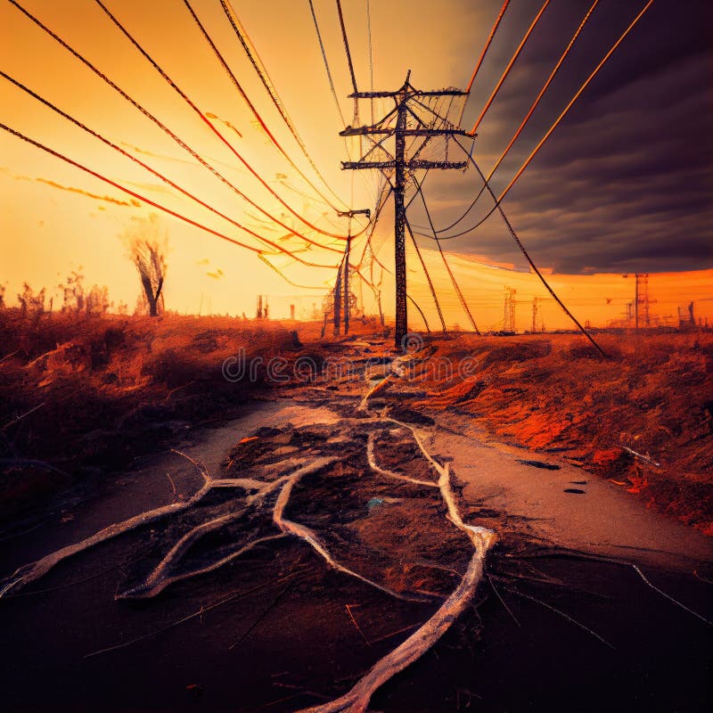 High Voltage Electrical Cables on Ground after Storm and Power Line ...