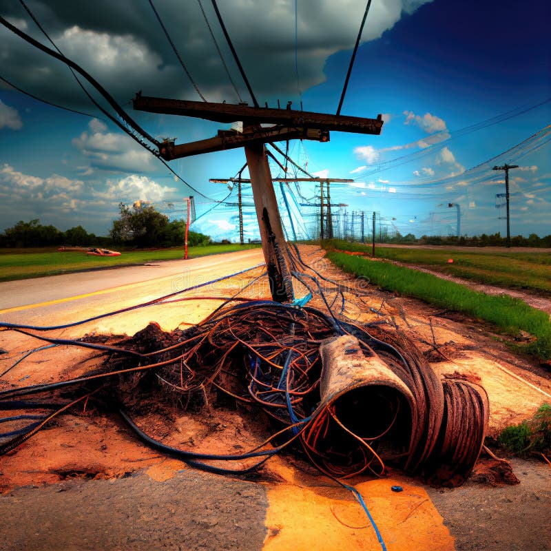 High Voltage Electrical Cables on Ground after Storm and Power Line ...