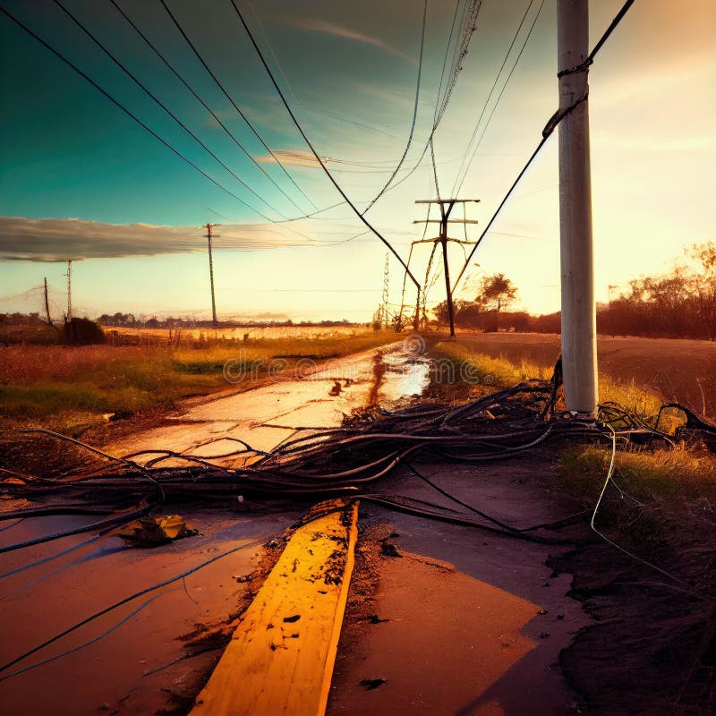 High Voltage Electrical Cables on Ground after Storm and Power Line ...