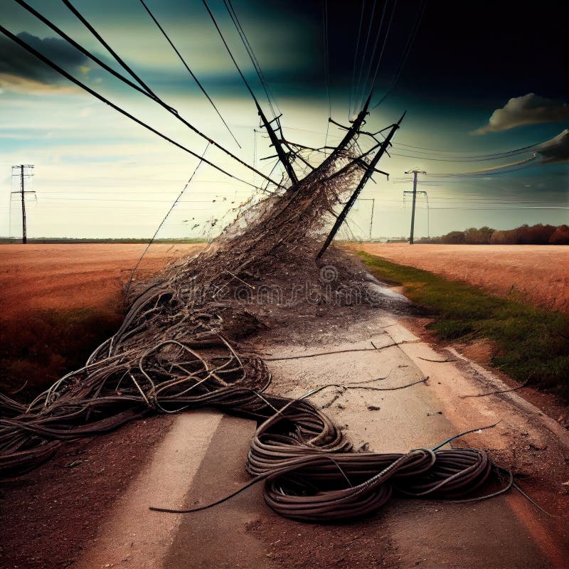 High Voltage Electrical Cables on Ground after Storm and Power Line ...