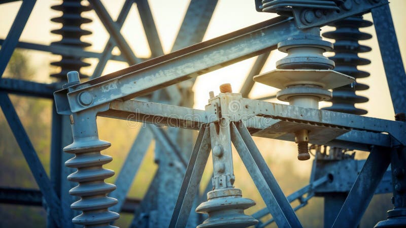 High-voltage Electrical Insulators Attached To Industrial Metal ...