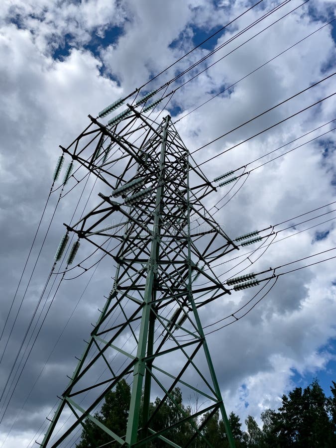 High Voltage Electrical Network with Cloudy Sky. Stock Image - Image of ...