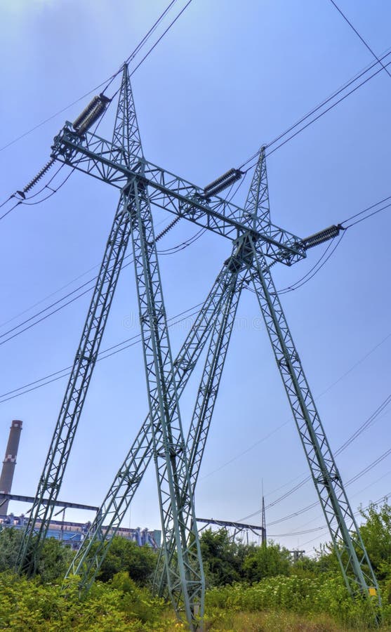 High Voltage Electrical Overhead Line Stock Image - Image of blue ...