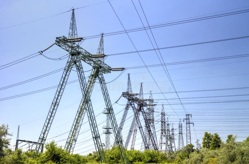 High Voltage Electrical Overhead Lines Stock Image - Image of equipment ...