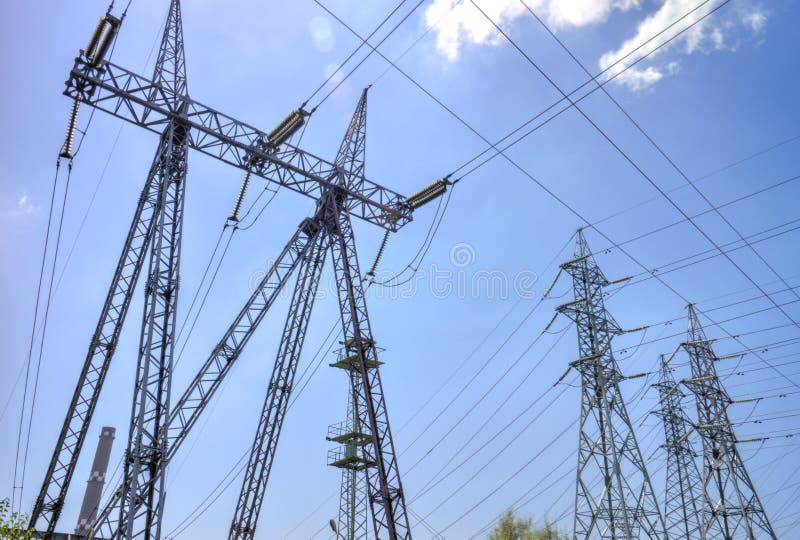 High Voltage Electrical Overhead Lines Stock Photo - Image of ...