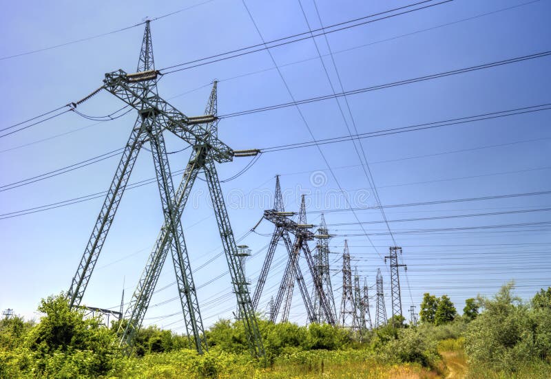 High Voltage Electrical Overhead Lines Stock Photo - Image of line ...