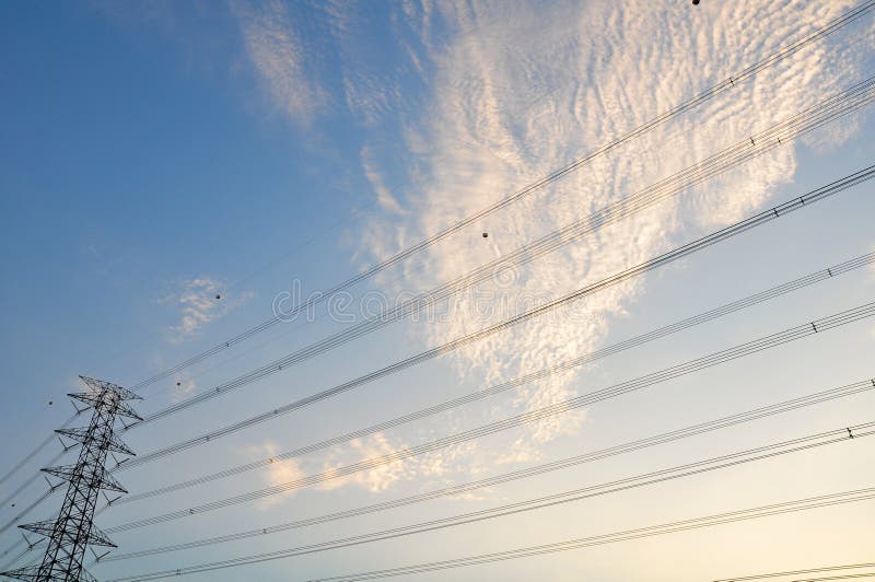 High Voltage Electrical Post with Blue Sky and Cloud Stock Photo ...